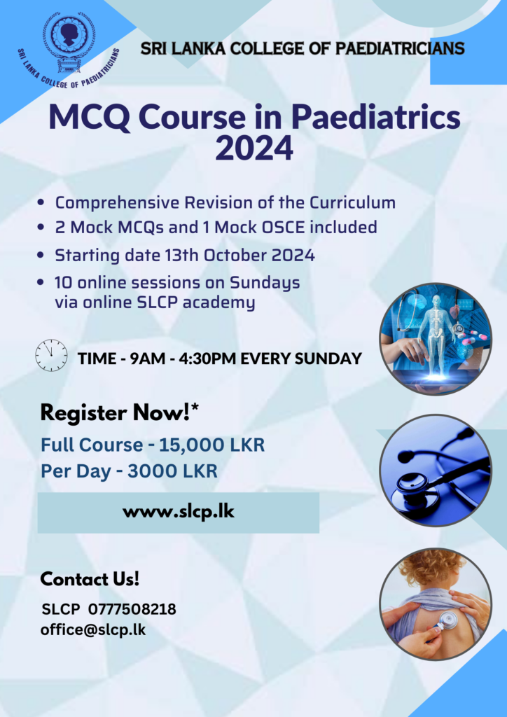 MCQ Course in Paediatrics 2024 – Sri Lanka College of Paediatricians